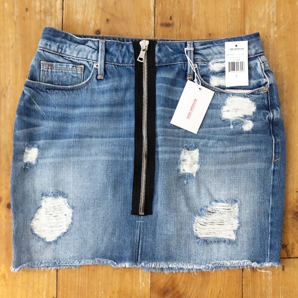 Good American | Skirts | Good American Zip Up Distressed Mini Skirt ...